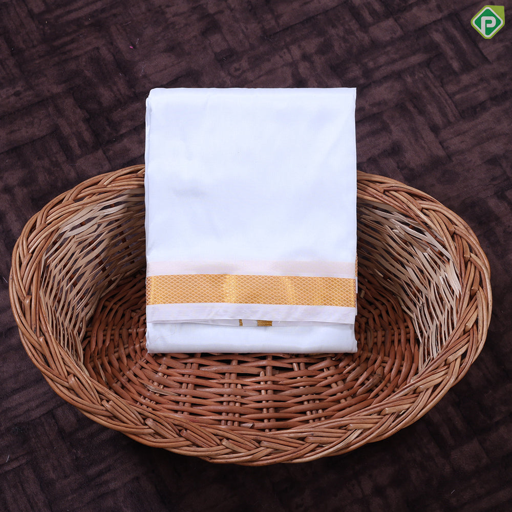 White Gold Zari Border 8 Muzham 40 Kuligai Pure Mix Silk Dhoti ...
