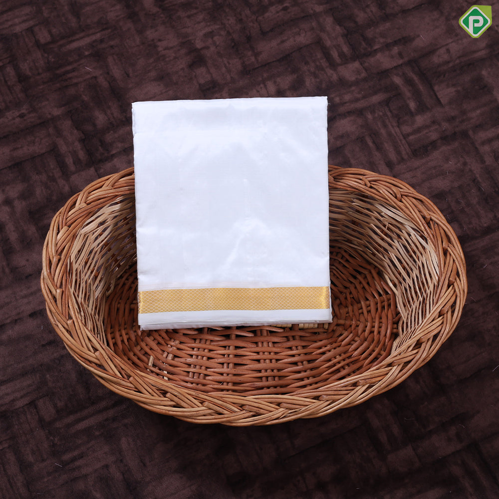 Pure White Gold Zari 40 Kuligai 8 Muzham Pure Silk Dhothi Pattu Vesti ...